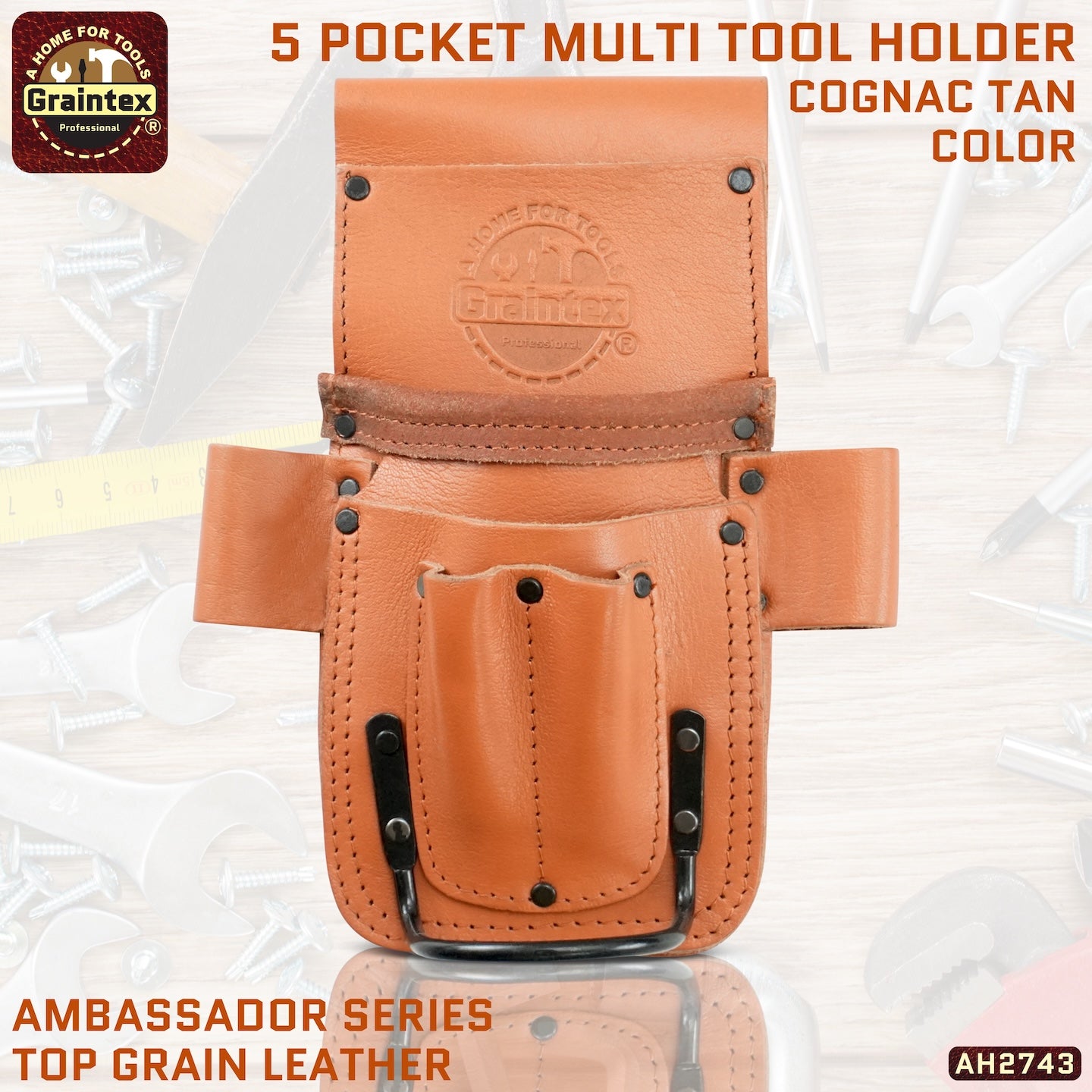AH2743 :: AMBASSADOR SERIES 5 POCKET MULTI TOOL HOLDER COGNAC TAN COLO ...