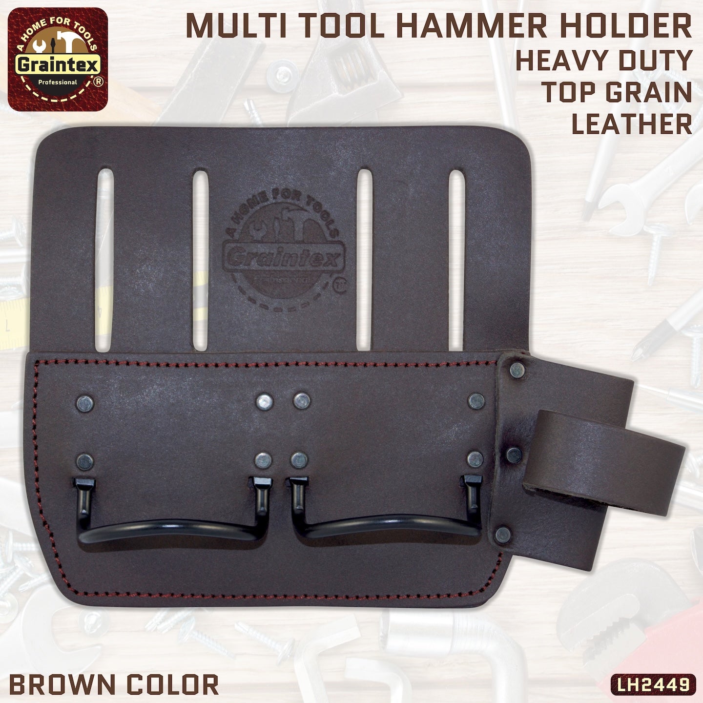 LH2449 :: MULTI TOOL HAMMER HOLDER HEAVY DUTY BROWN COLOR TOP GRAIN LE ...