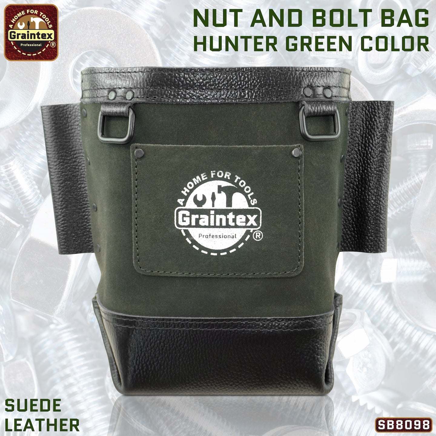 Nut & Bolt Bag Hunter Green Color Premium Quality Suede Leather – Graintex