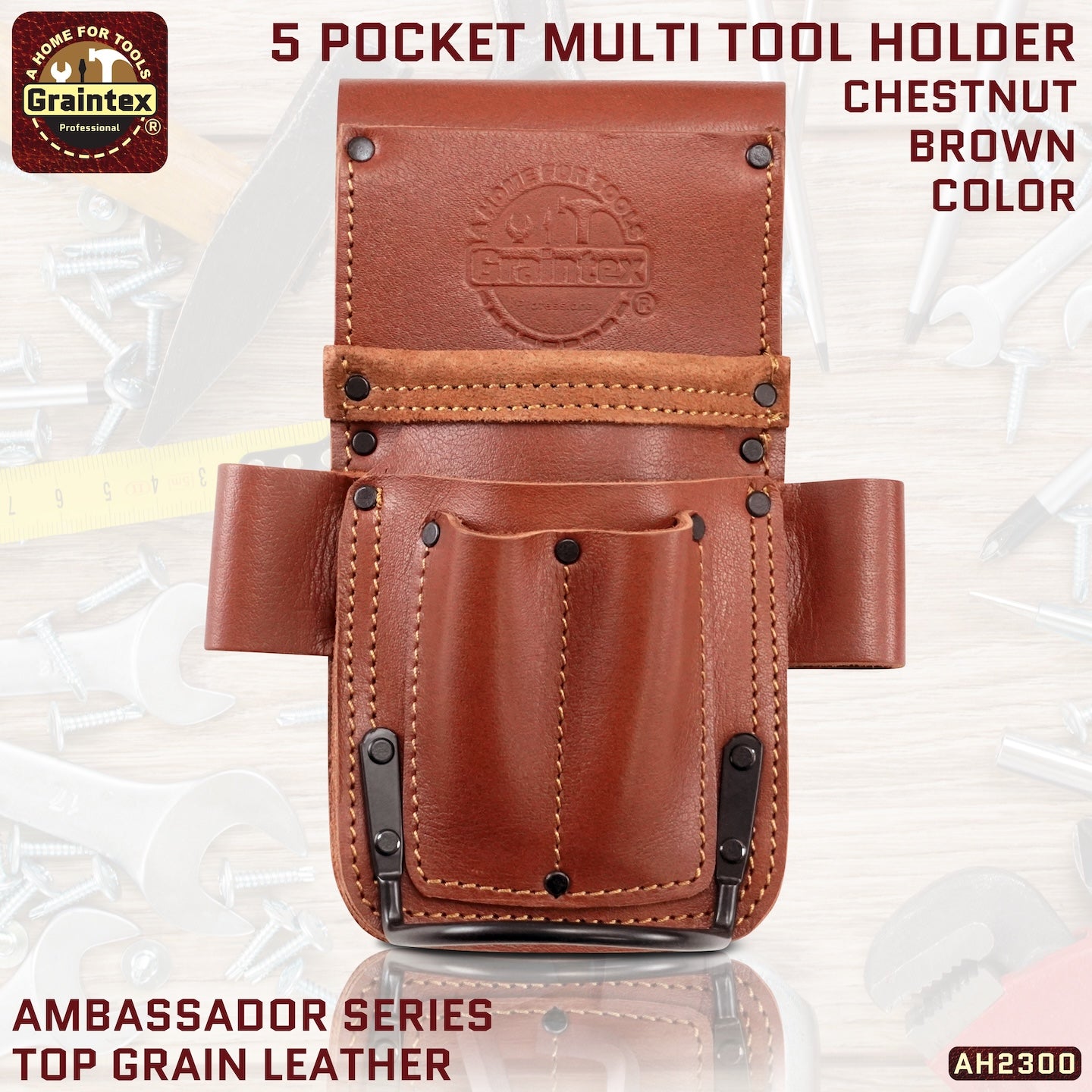 AH2300 :: AMBASSADOR SERIES 5 POCKET MULTI TOOL HOLDER CHESTNUT BROWN ...