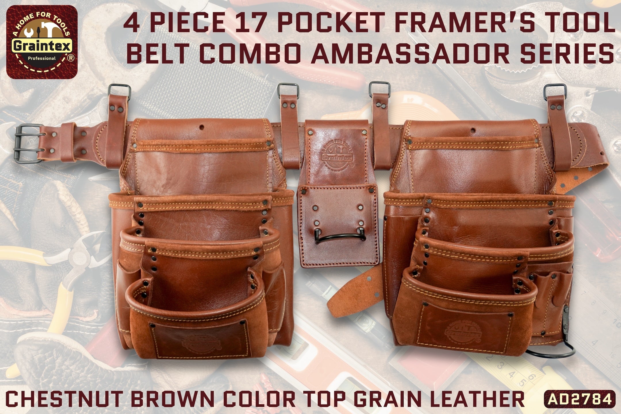 AD2784 :: 4 Piece 17 Pocket Framer's Tool Belt Combo Set Ambassador Se ...