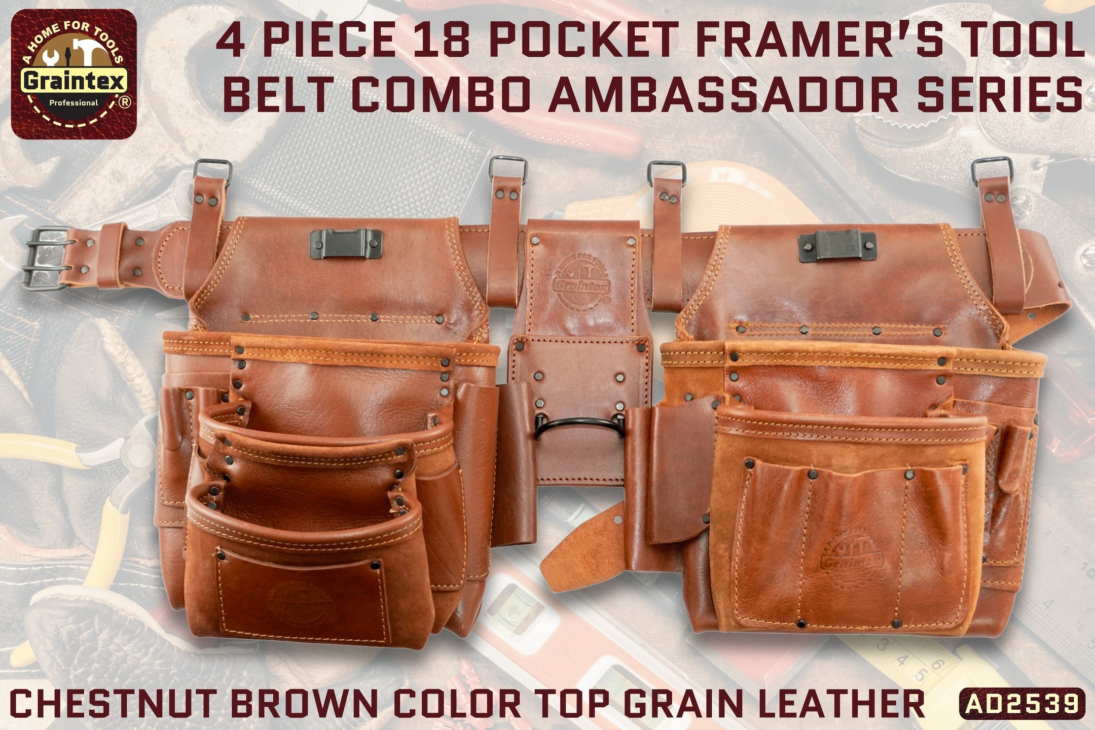 AD2539 :: 4 Piece 18 Pocket Framer's Tool Belt Combo Ambassador Series ...