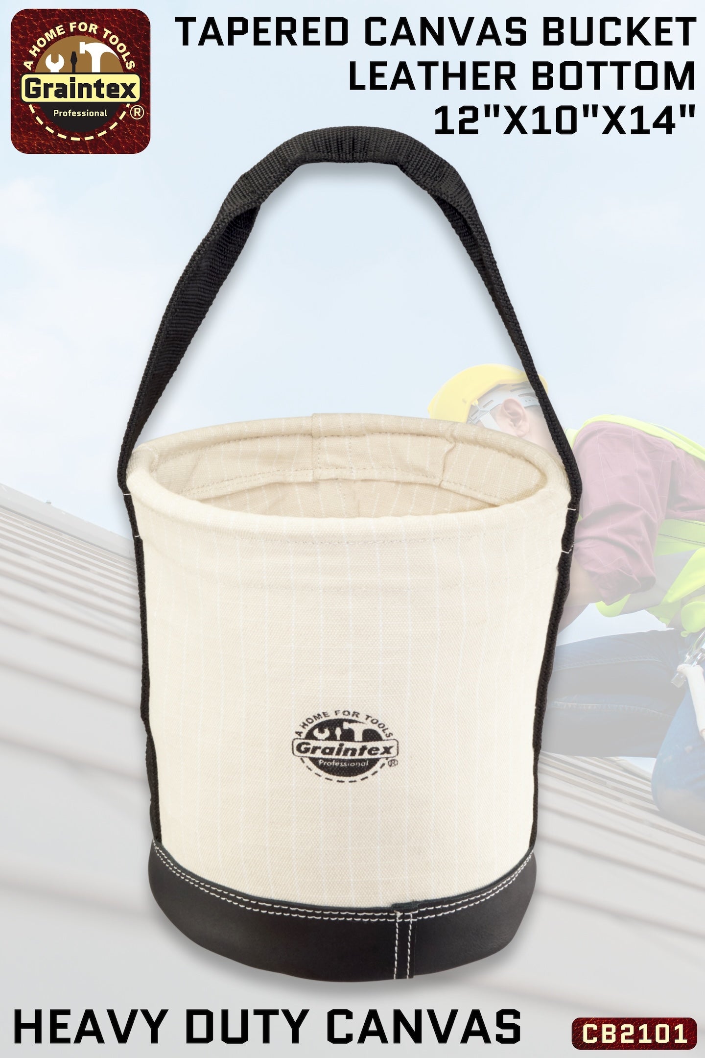 CB2101 :: UTILITY TAPERED CANVAS BUCKET LEATHER BOTTOM 12”X10”X14” WEB ...