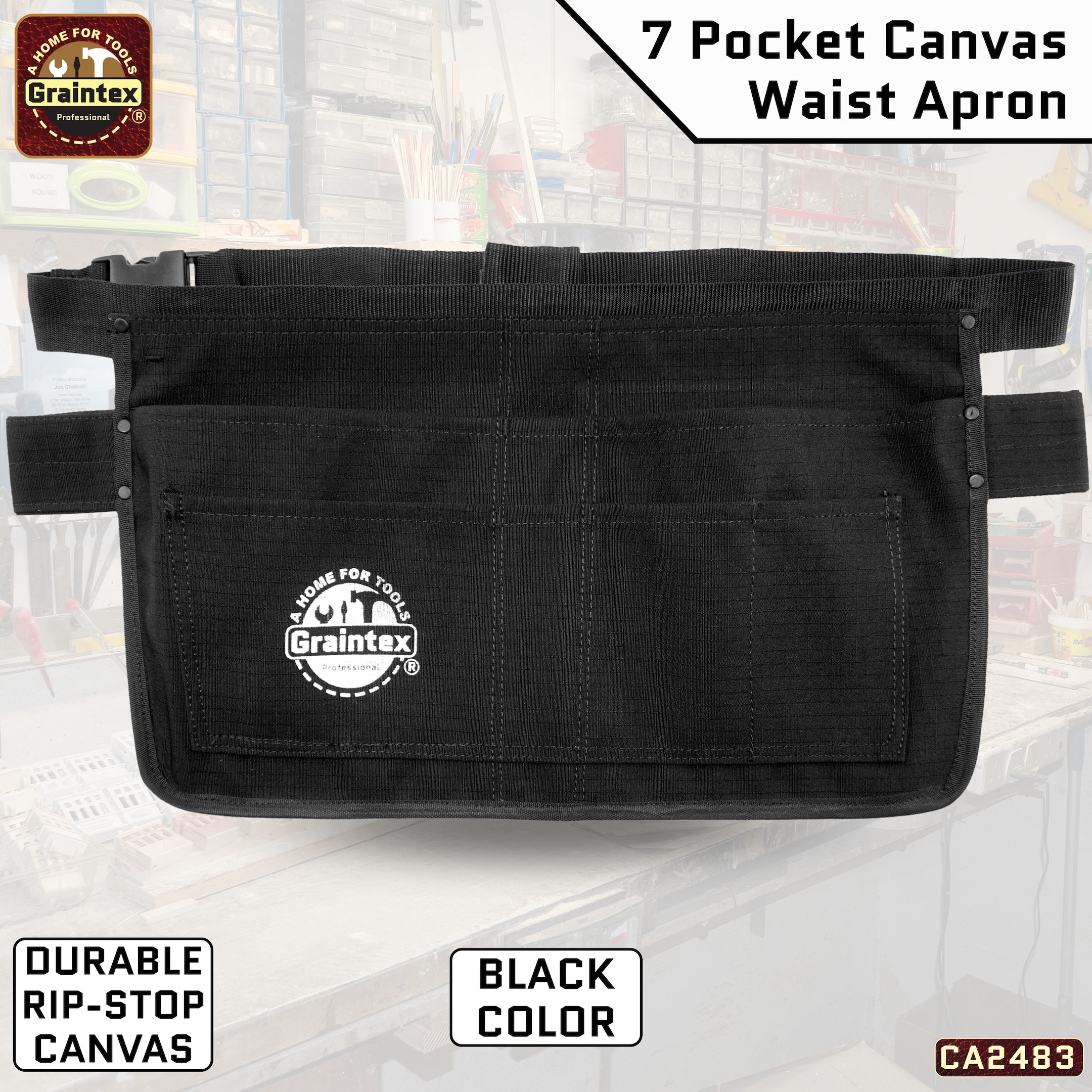 7 Pocket Waist Apron Webbing Belt Black Color Ripstop Canvas – Graintex